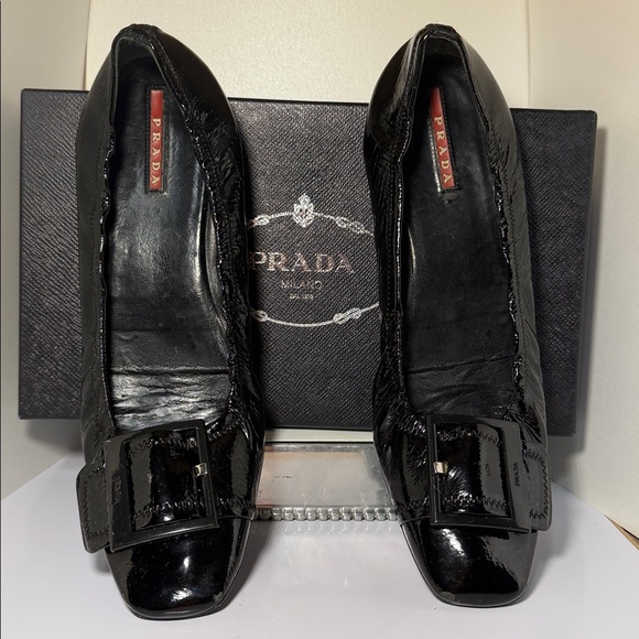 Prada | Shoes | Prada Black Patent Leather Ballet Flats With Square ...